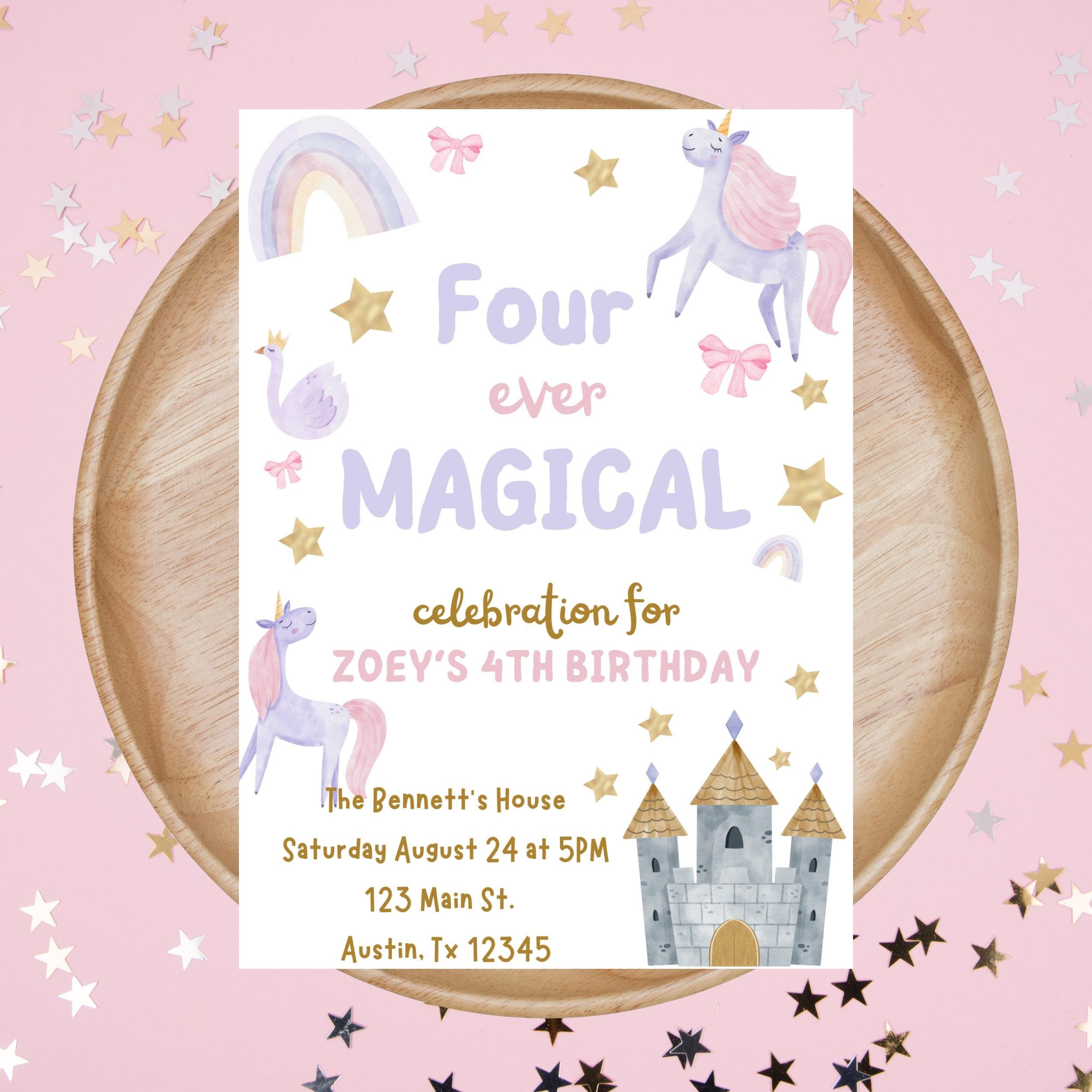 Editable Four Ever Magical Birthday Invitation Four Ever Magical Party ...