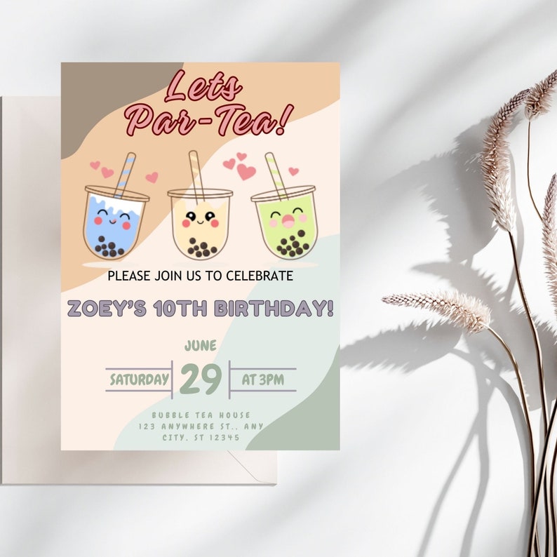 Boba Tea Party Invitation, Girl Birthday Par-tea Invitation, Boba Milk ...