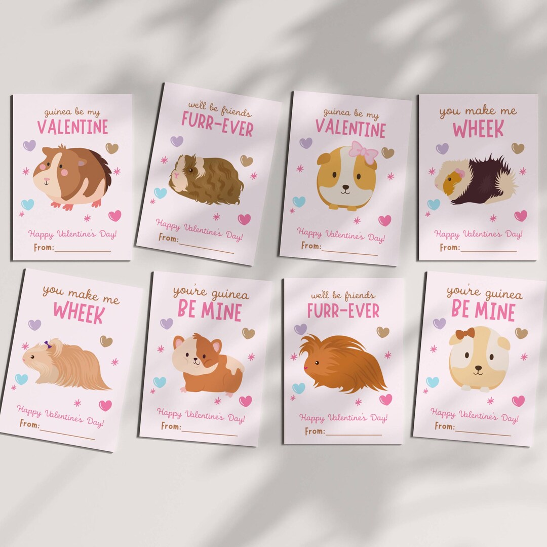 Printable Valentine Cards, Guinea Pig Classroom Valentine Cards, Guinea ...