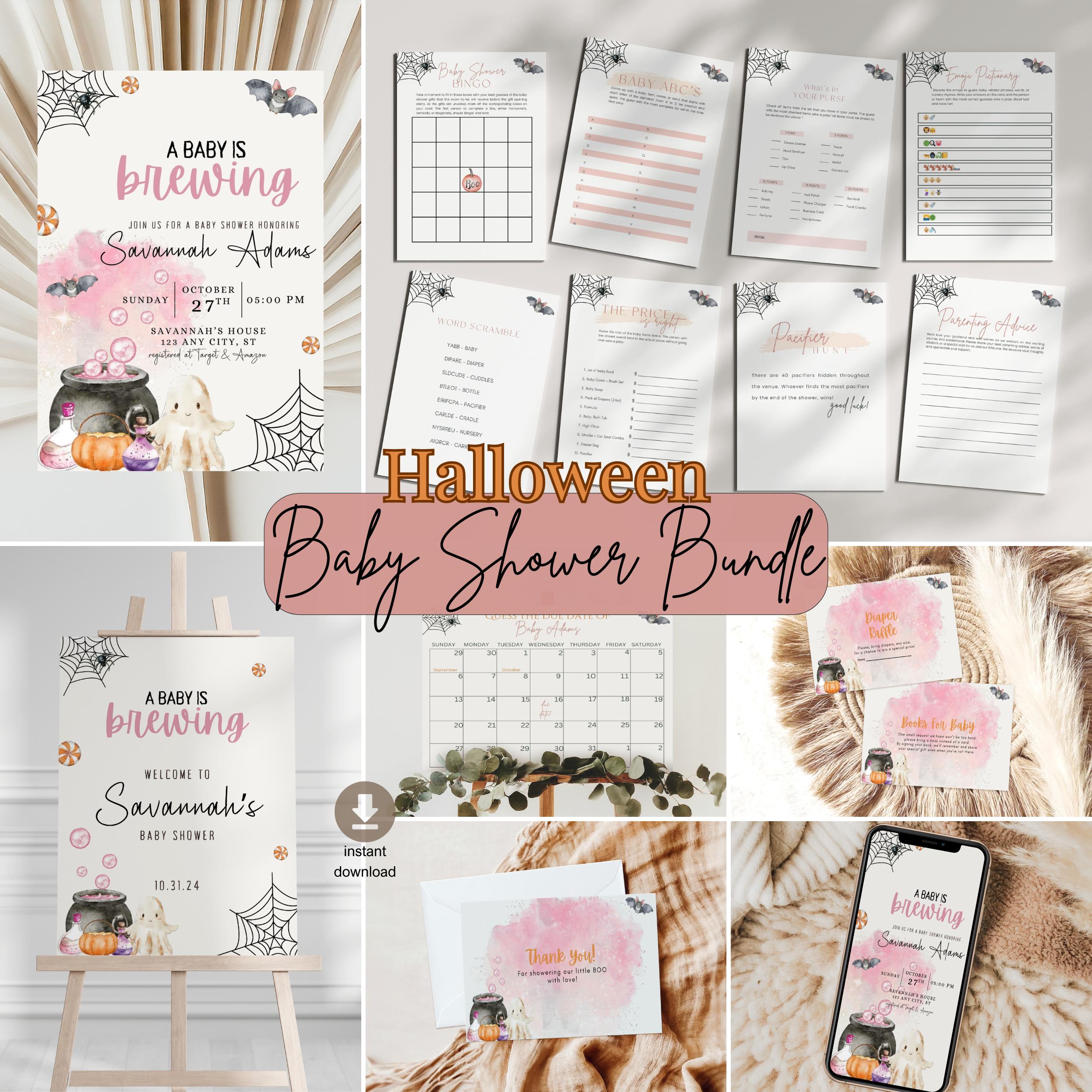 Editable Halloween Baby Shower Bundle, A Baby is Brewing Bundle ...