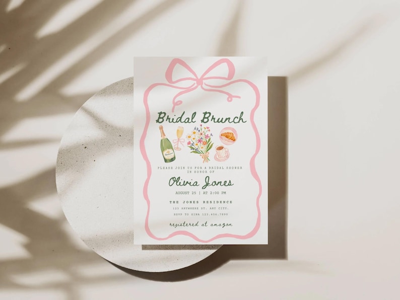 Bridal Shower Brunch Invitation, Editable Hand Drawn Wedding Brunch ...
