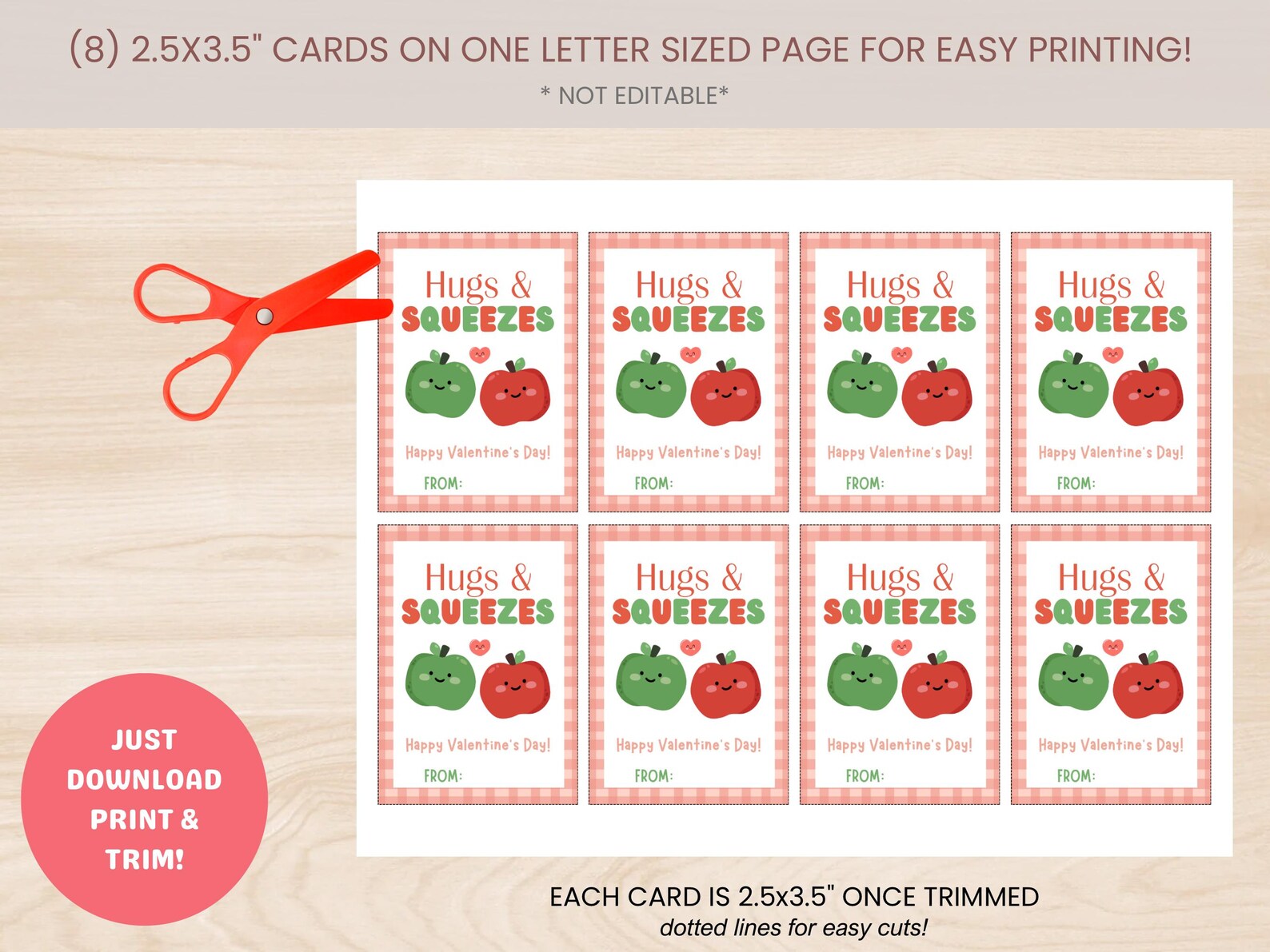 Hugs and Squeezes, Valentine Printable, Valentines Tag, Class Treat ...