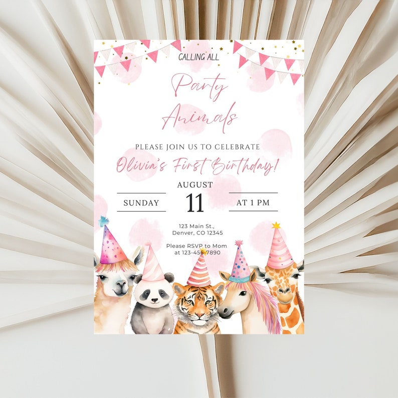 Editable Calling All Party Animals Birthday Invitation, Wild One Jungle ...