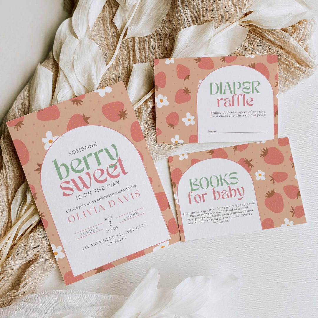 Editable Berry Sweet Baby Shower Invitation Set, Berry Sweet Baby ...