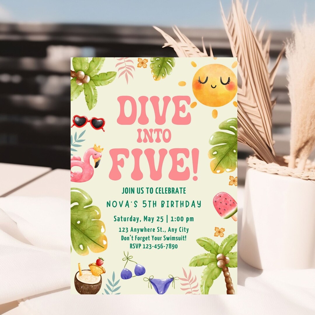 Self Editable Dive Into 5 Birthday Party Invitation, Pool Party Invite ...