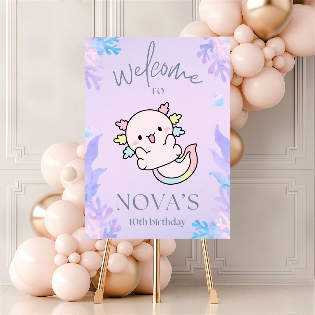 Editable Axolotl Welcome Sign Sized 18x24,axolotl Birthday Party Sign ...
