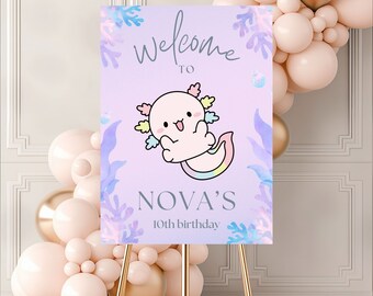 Editable Axolotl Welcome Sign 8x10 | Cute Pink Smiling Axolot Girl ...