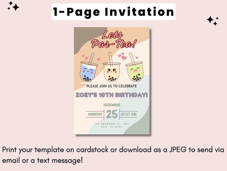Boba Tea Party Invitation, Girl Birthday Par-tea Invitation, Boba Milk ...