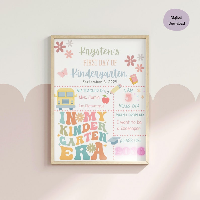 Editable Kindergarten First Day of School Poster, Eras Back to School ...