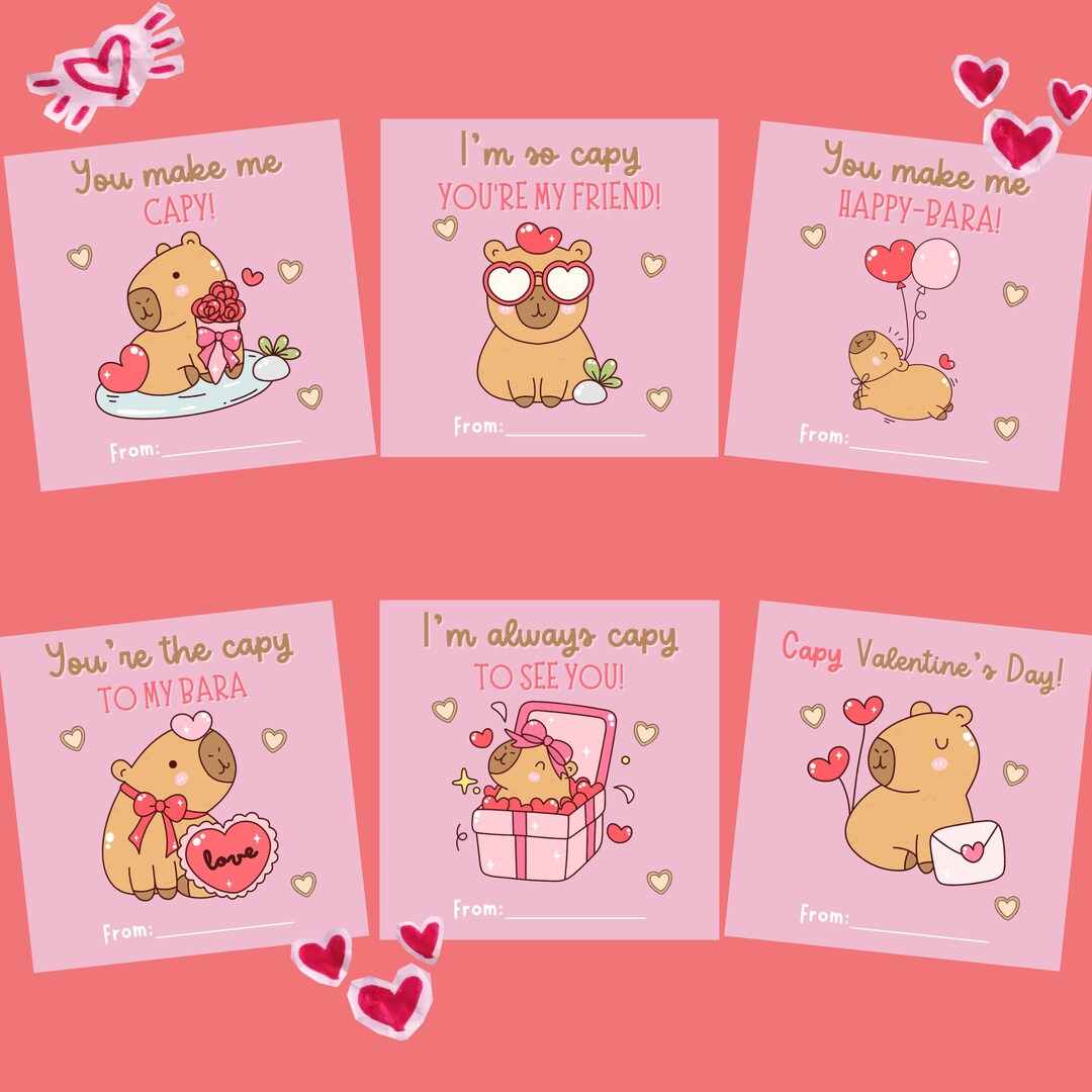 Capybara Valentine’s Day Cards for Kids, Teens, Classroom Valentines - Etsy