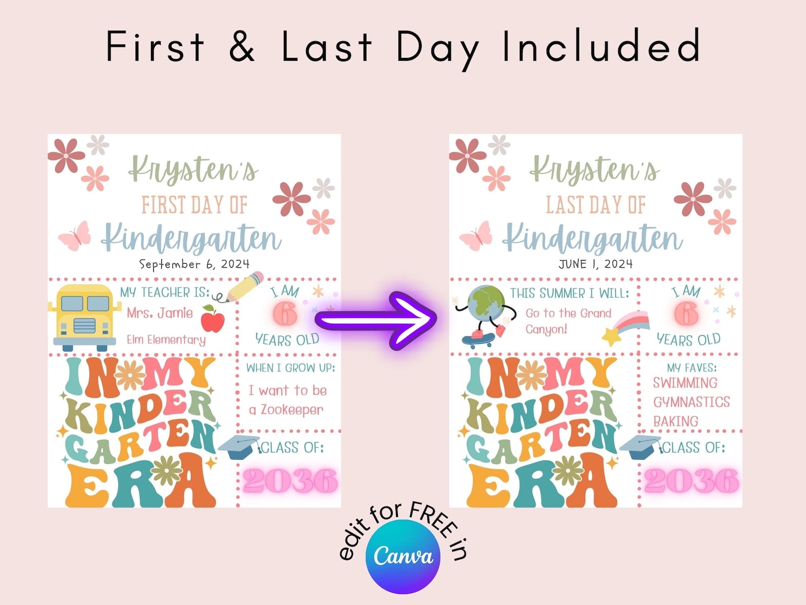 Editable Kindergarten First Day of School Poster, Eras Back to School ...
