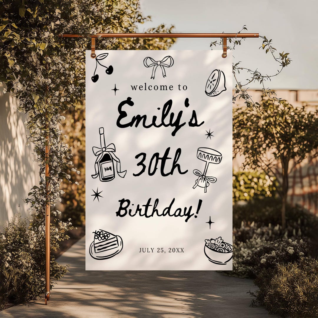 Bow Welcome Sign: Hand-drawn Birthday Party Template (digital Download ...