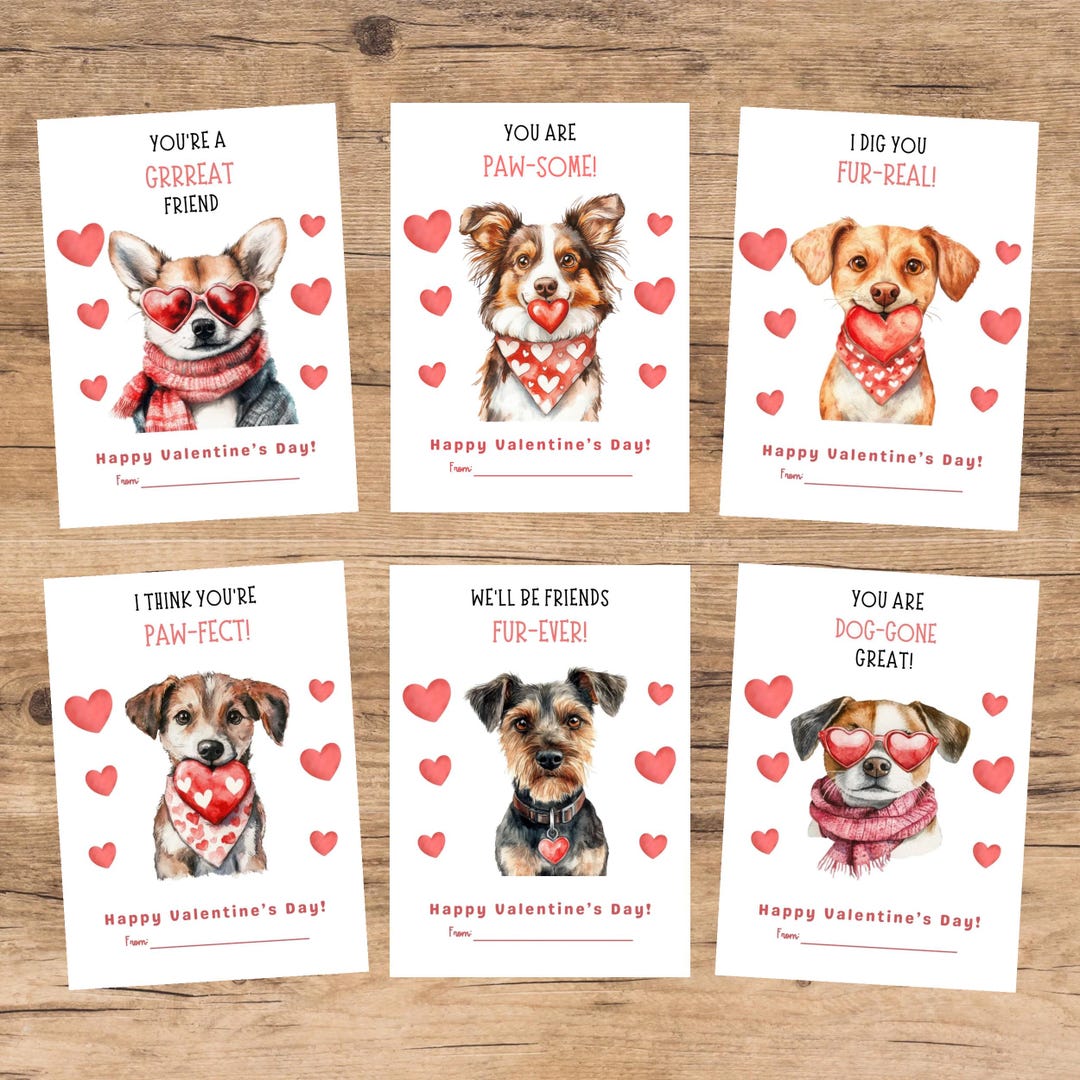 Printable Dog Valentine’s Day Cards, Kids Valentines Card, Puppy ...