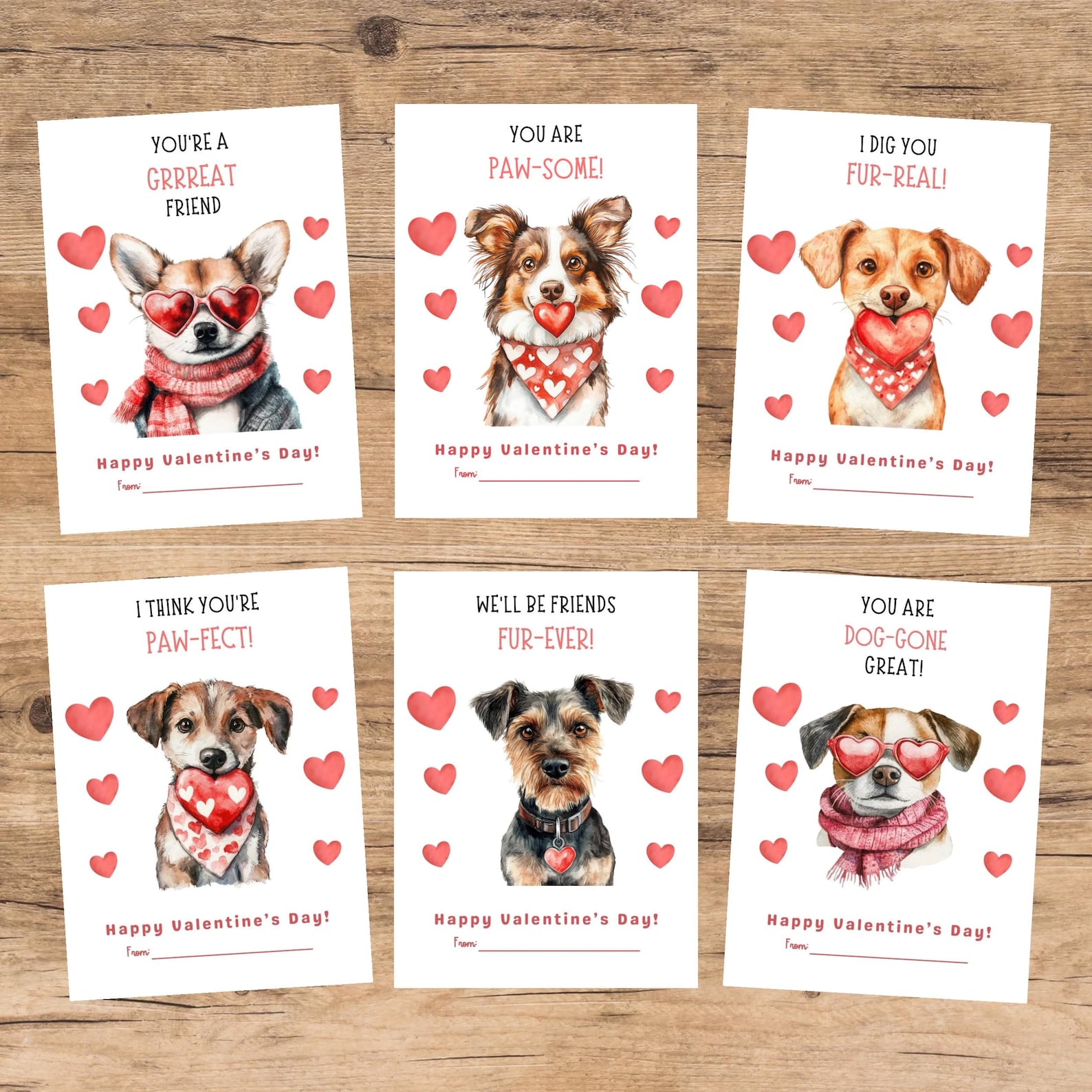 Printable Dog Valentine’s Day Cards, Kids Valentines Card, Puppy ...