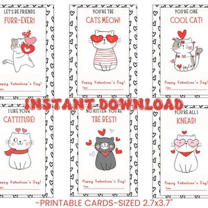 Cat Valentines Day Cards, Printable Classroom Valentine’s Day Cards for ...