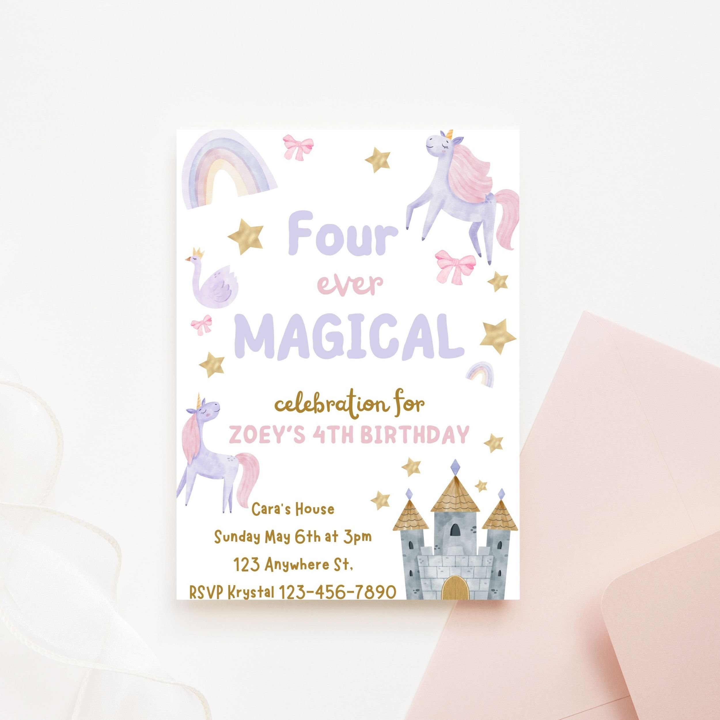 Editable Four Ever Magical Birthday Invitation Four Ever Magical Party ...