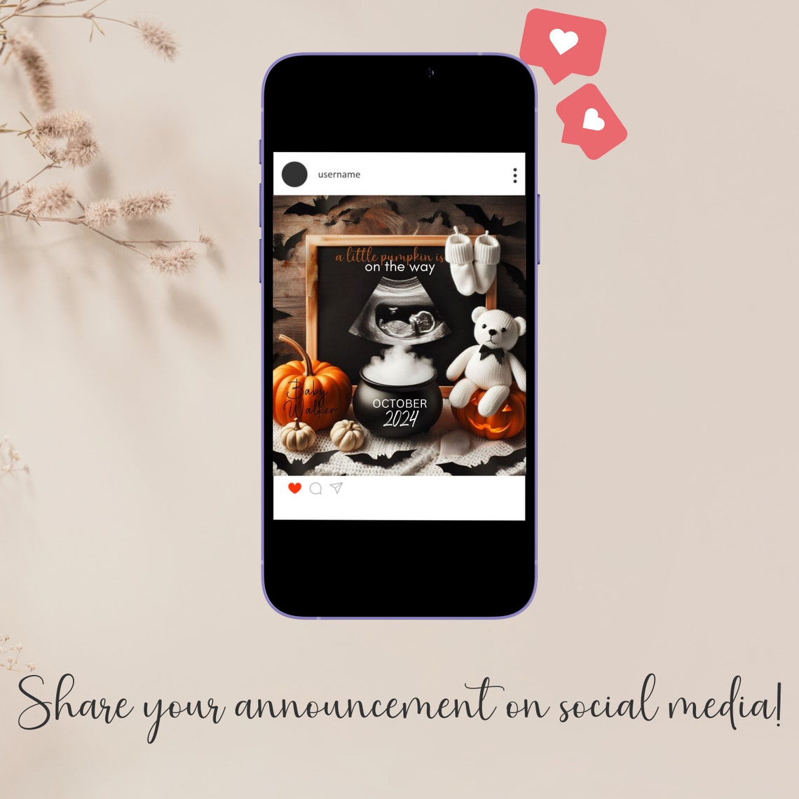 Halloween Pregnancy Announcement, Fall Gender Neutral Baby Announcement ...