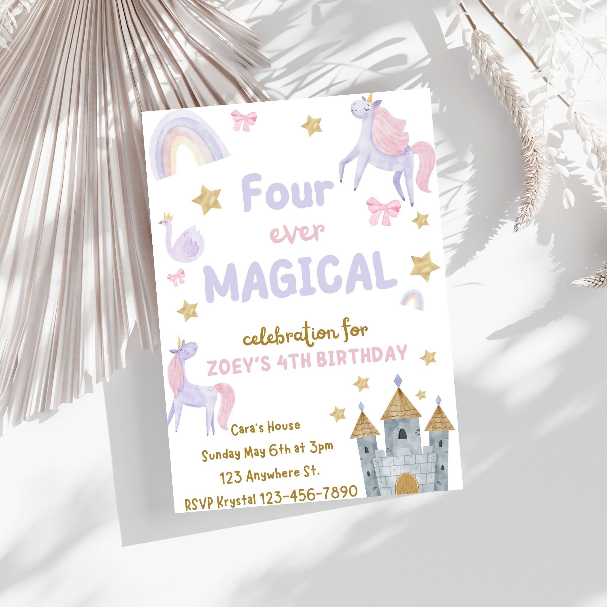 Editable Four Ever Magical Birthday Invitation Four Ever Magical Party ...