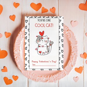 Cat Valentines Day Cards, Printable Classroom Valentine’s Day Cards for ...