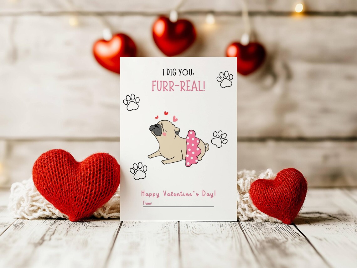Dog Valentines Day Cards, Printable Classroom Valentines Day Cards for ...