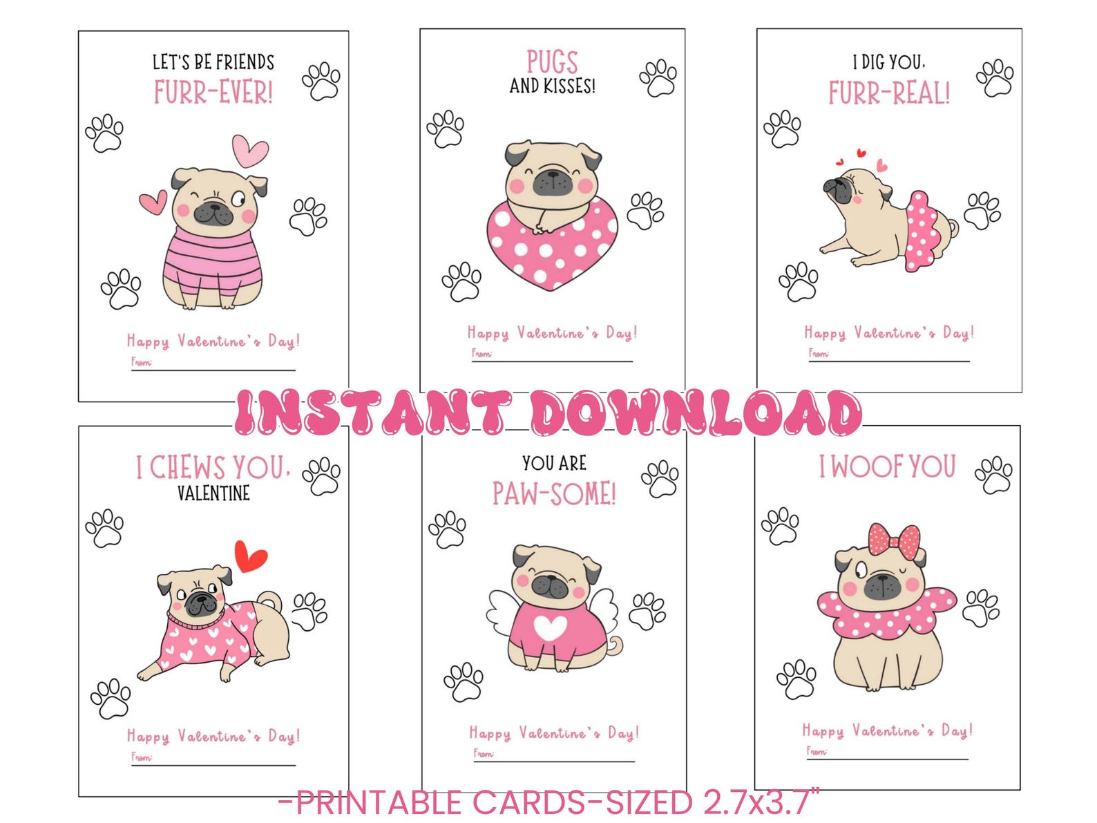 Dog Valentines Day Cards, Printable Classroom Valentines Day Cards for ...