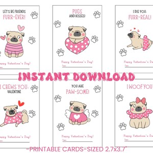 Pug Valentine's Day Cards, Funny Dog Pun, Printable Valentine (digital ...