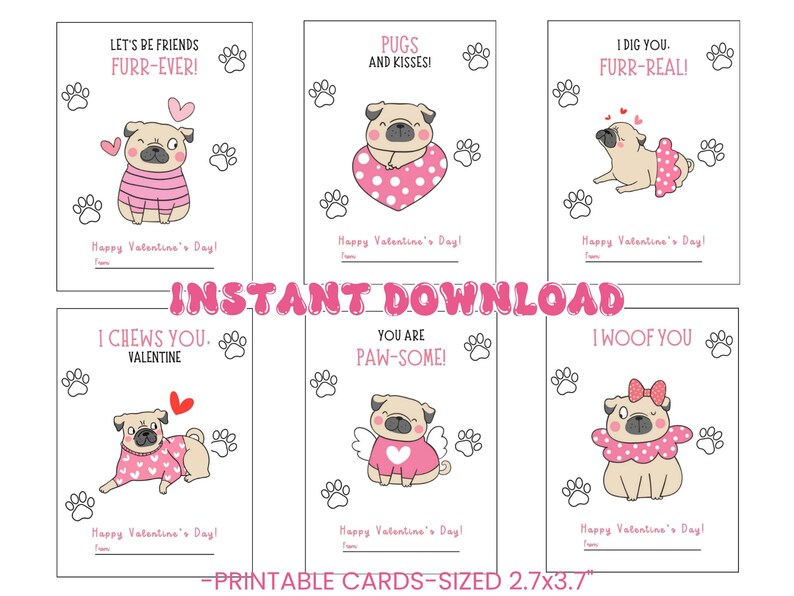 Dog Valentines Day Cards, Printable Classroom Valentines Day Cards for ...