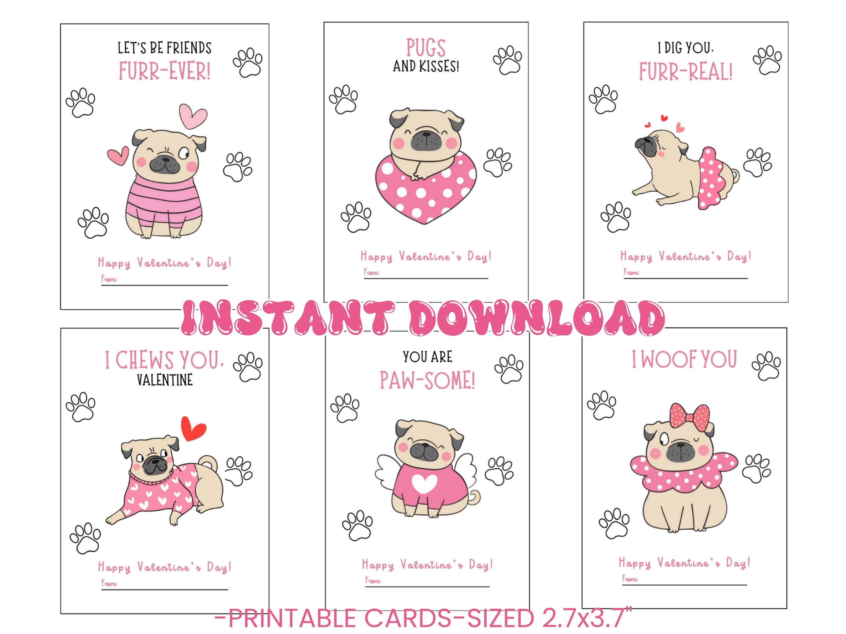 Dog Valentines Day Cards, Printable Classroom Valentines Day Cards for ...