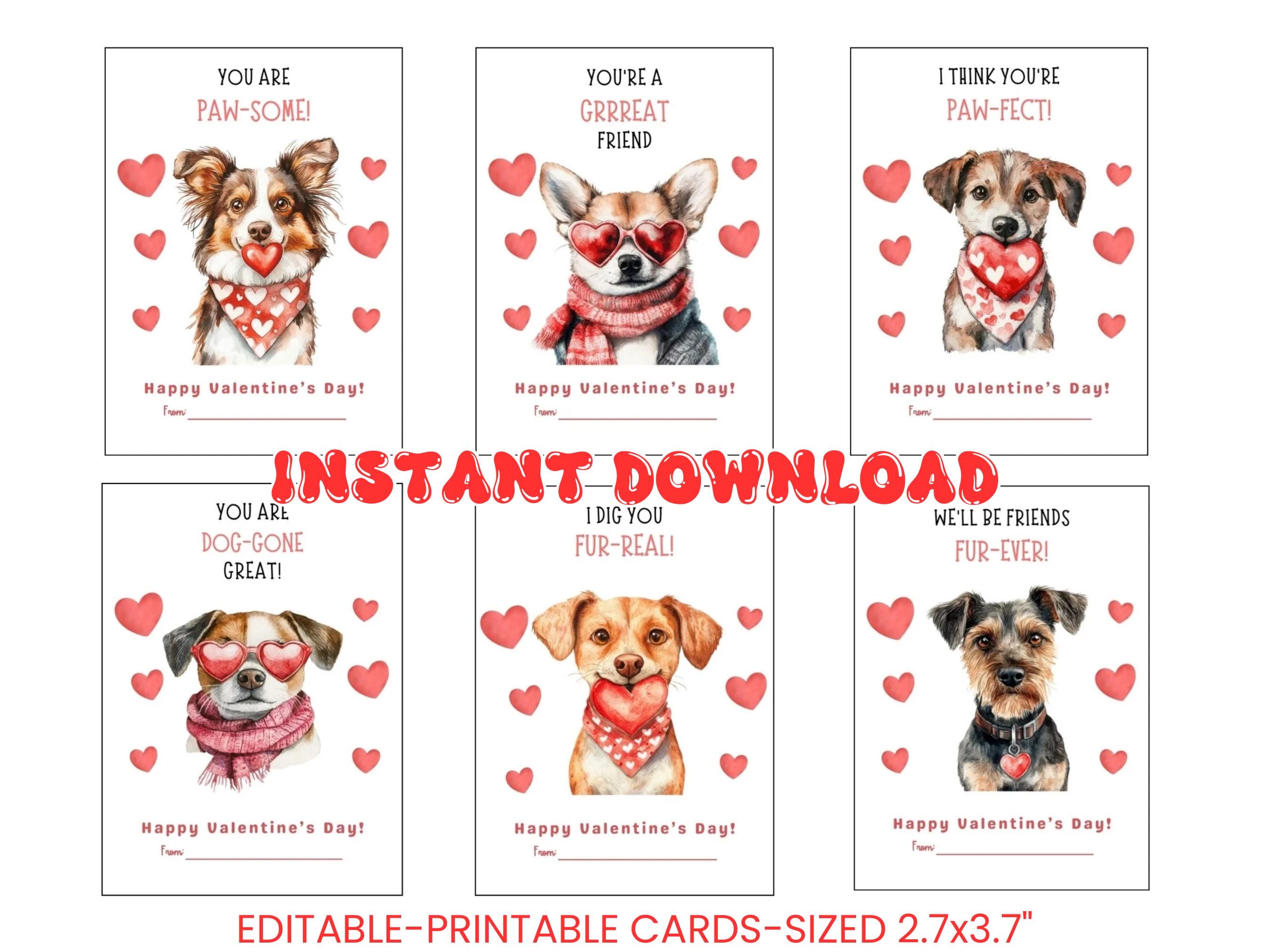 Printable Dog Valentines Day Cards, Kids Valentines Card, Puppy ...