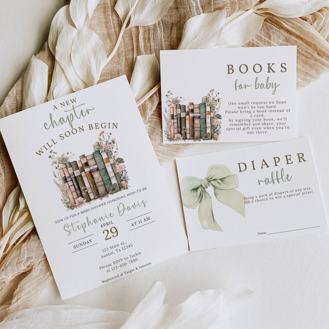 A New Chapter Begins Baby Shower Invitation, Storybook Baby Shower Bundle, Gender Neutral ...