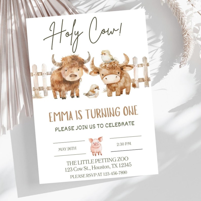 Holy Cow Birthday Invitation Template, Holy Cow Girl First Birthday ...