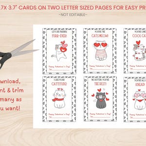 Cat Valentines Day Cards, Printable Classroom Valentine’s Day Cards for ...