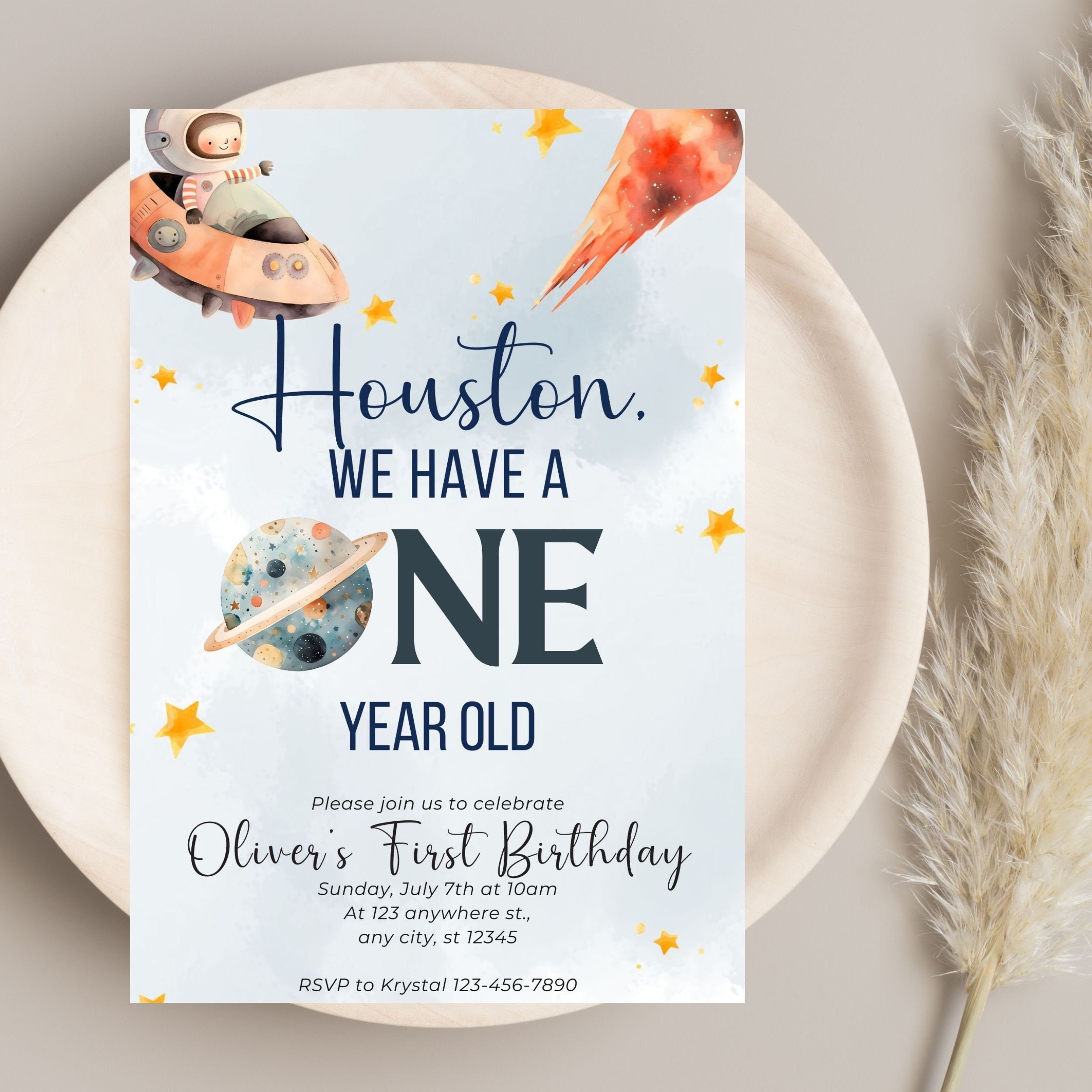 Editable Outer Space First Birthday Invitation, Outer Space Birthday ...