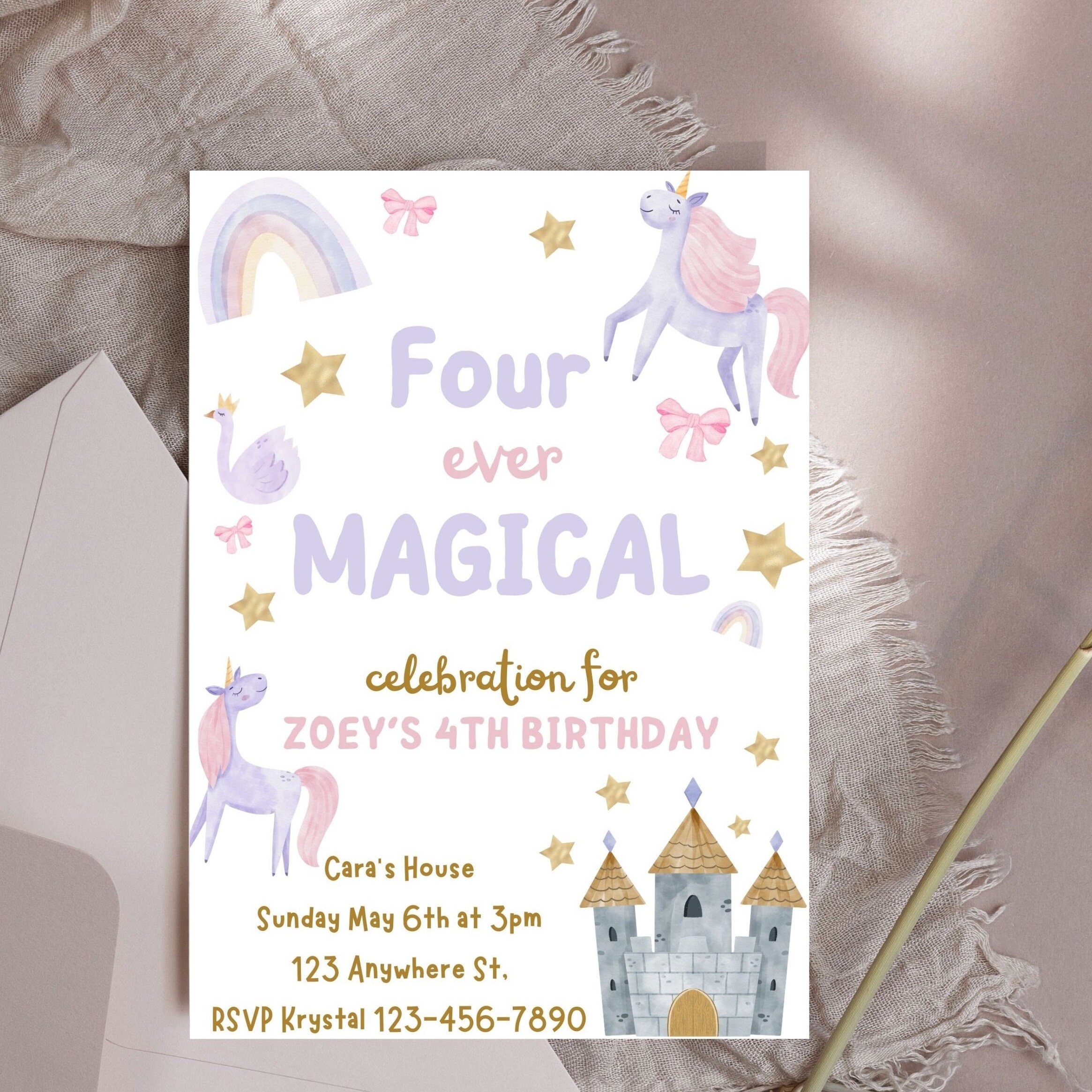 Editable Four Ever Magical Birthday Invitation Four Ever Magical Party ...