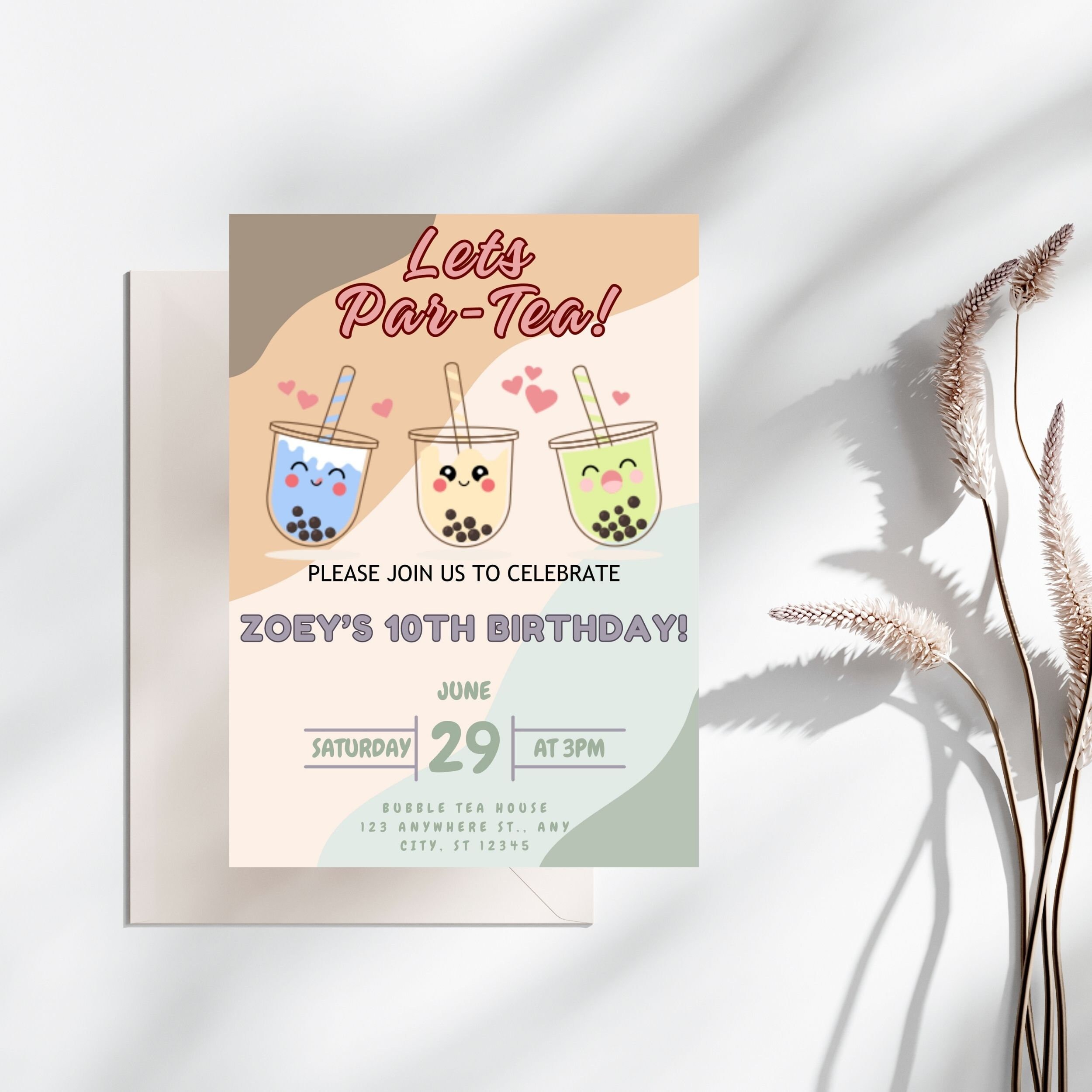 Boba Tea Party Invitation, Girl Birthday Par-tea Invitation, Boba Milk ...