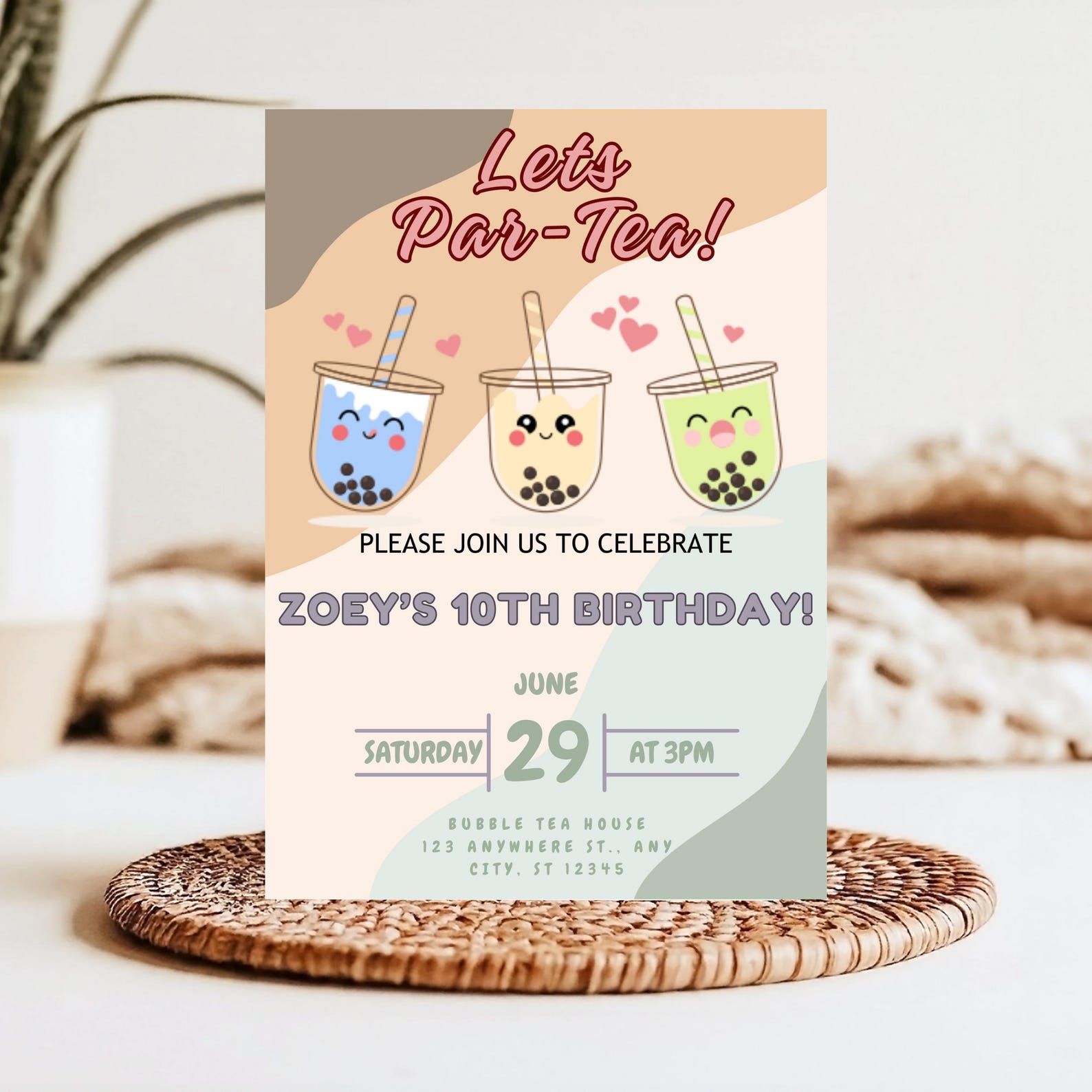 Boba Tea Party Invitation, Girl Birthday Par-tea Invitation, Boba Milk ...