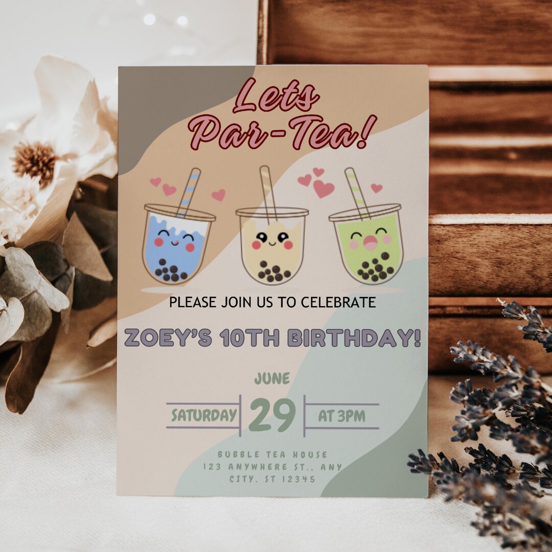 Boba Tea Party Invitation, Girl Birthday Par-tea Invitation, Boba Milk ...
