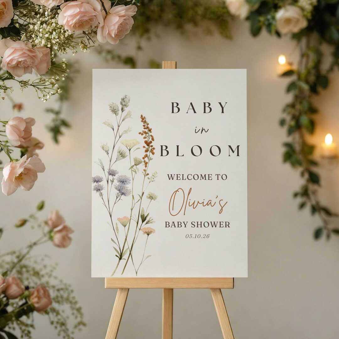 Baby in Bloom Sign, Baby Shower Welcome Sign, Wildflower Welcome Sign ...
