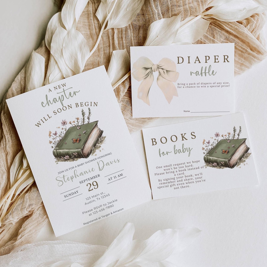 A New Chapter Begins Baby Shower Invitation, Gender Neutral Storybook Baby Shower Invite ...