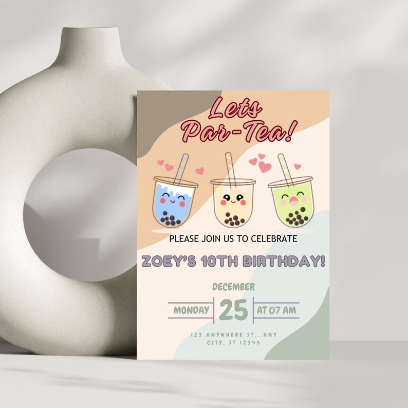 Boba Tea Party Invitation, Girl Birthday Par-tea Invitation, Boba Milk ...