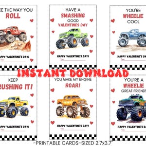 Monster Truck Valentine’s Day Cards, Kids Printable, Classroom ...