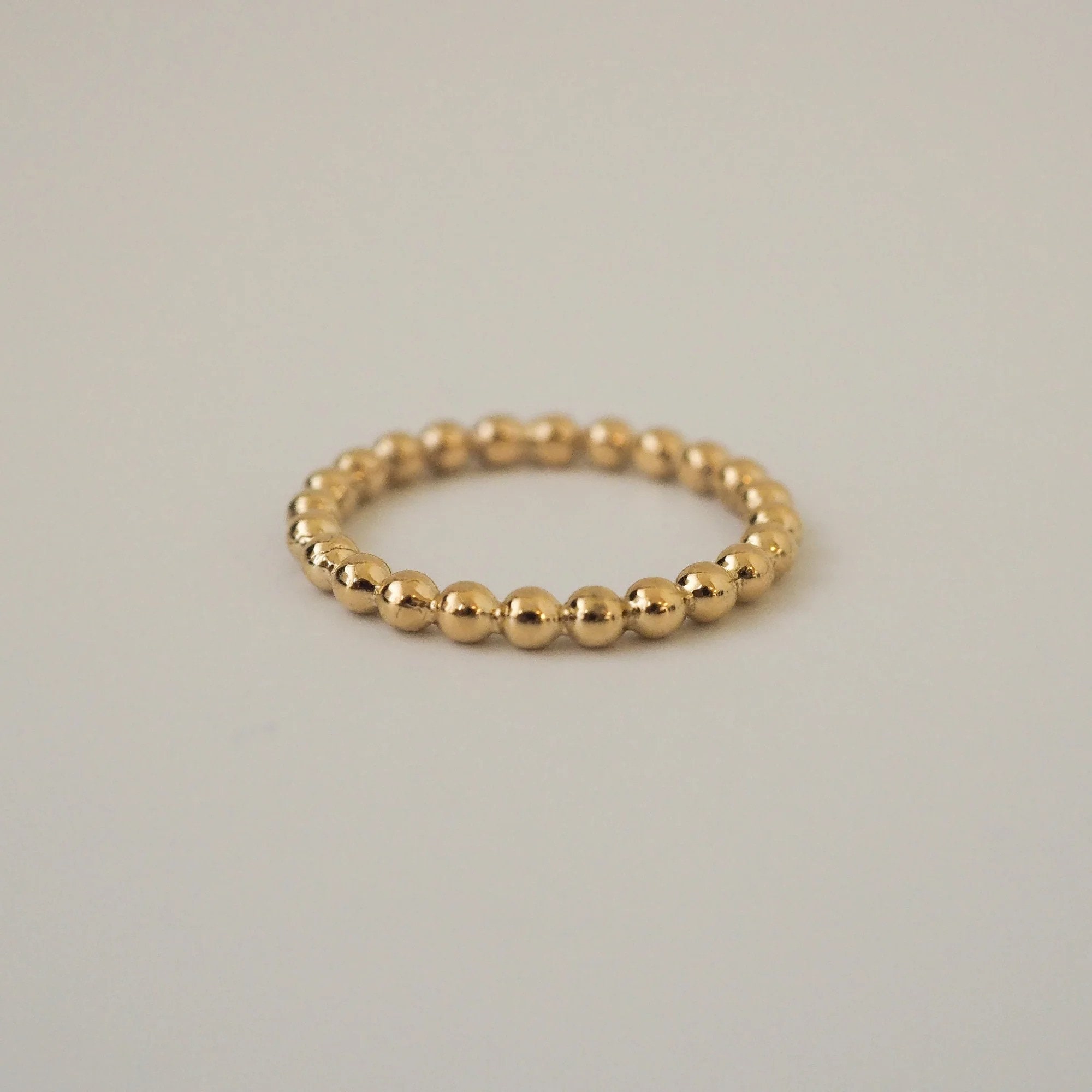 14K Gold Ball Ring, Stackable Band, Solid Gold Ball Stacking Ring ...