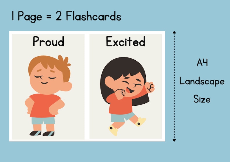 Emotions Flashcards for Kids | Colorful A4 Printable Flashcards | 20 ...