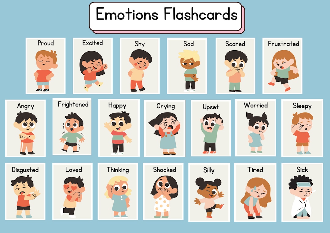 Emotions Flashcards for Kids | Colorful A4 Printable Flashcards | 20 ...