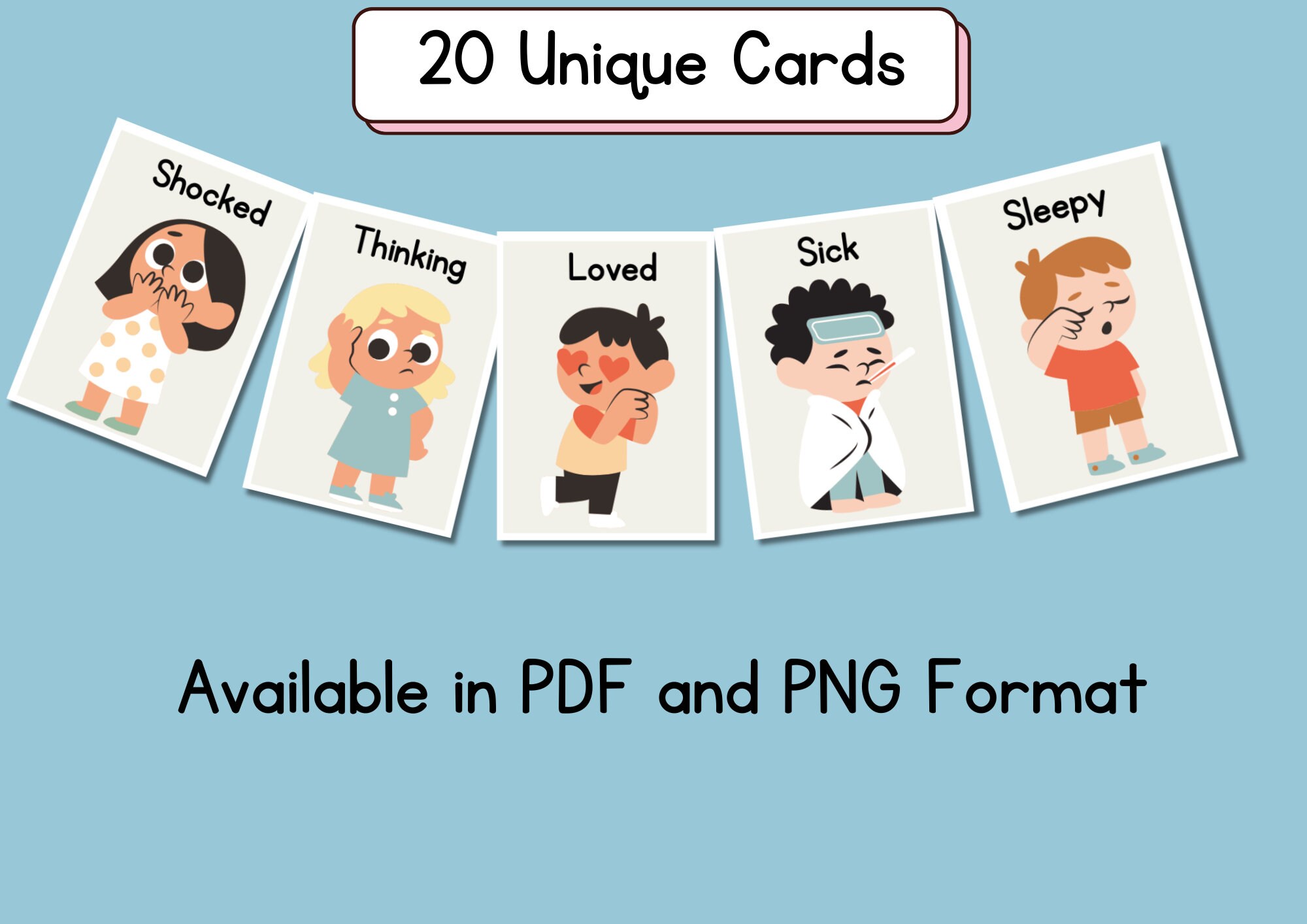 Emotions Flashcards for Kids | Colorful A4 Printable Flashcards | 20 ...