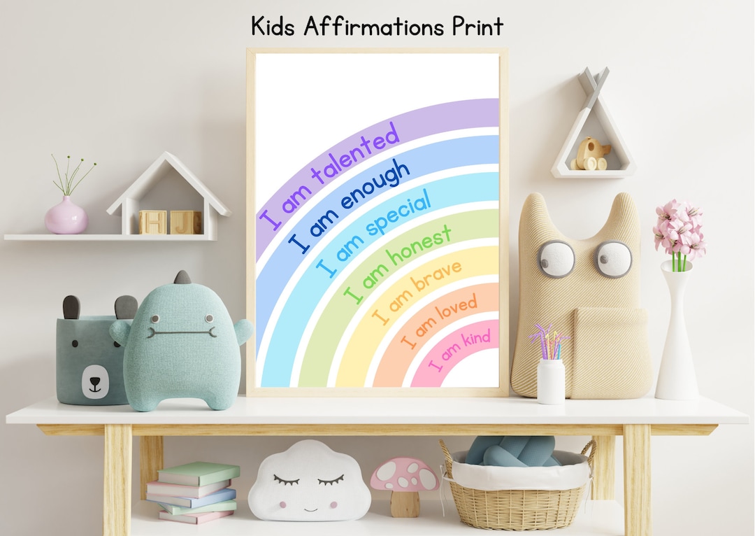 Kids Affirmation Rainbow Digital Print Positive Quotes Wall Art ...