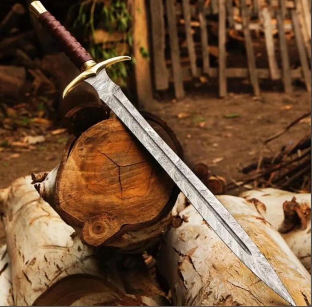 Real Medieval Viking Damascus Steel Handmade Sword With Leather ...