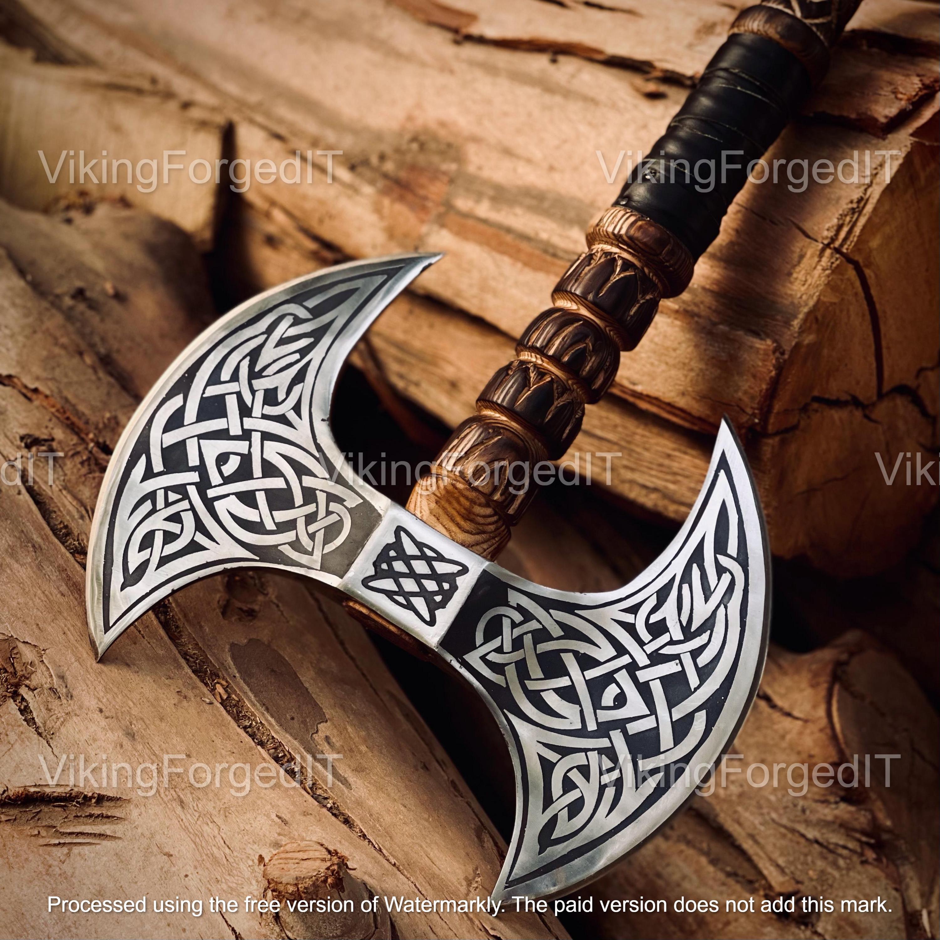 Hand Forged Double Headed High Carbon Steel Viking Axe, Long Axe ...