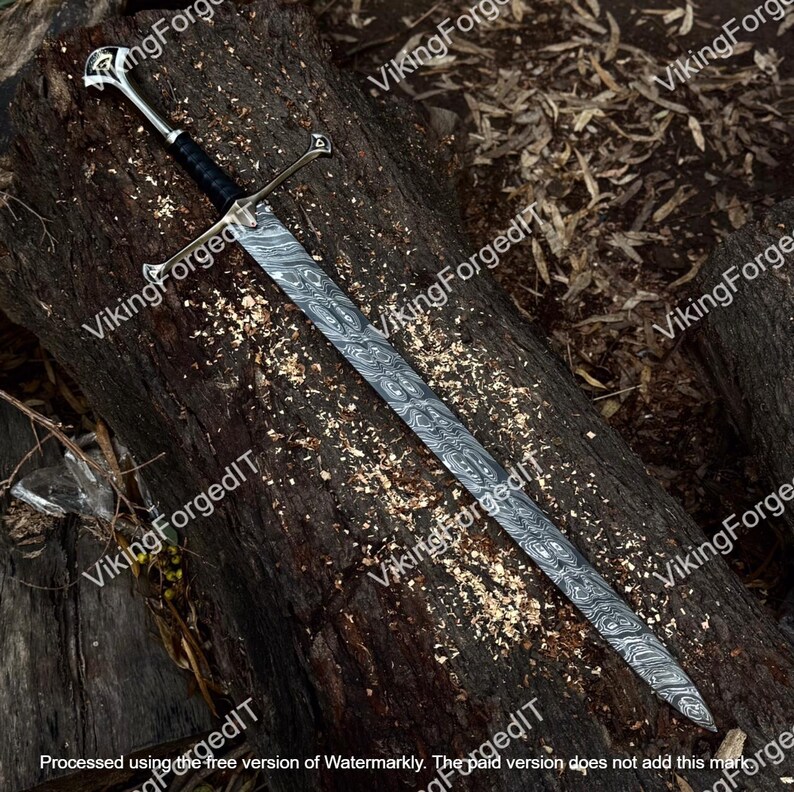 Real Medieval Viking Damascus Steel Handmade Sword With Leather ...