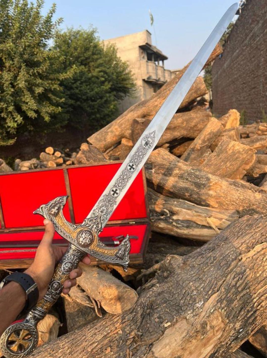 Templar Knight Sword Handmade, Damascus Steel Sword, Sacred Medieval ...